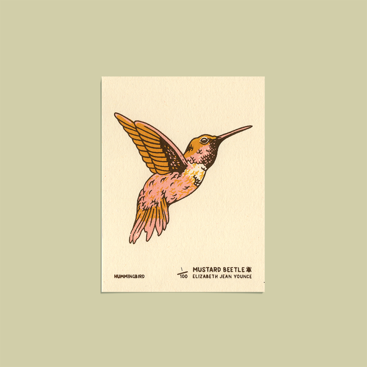 3x4" Mini Screenprint: Hummingbird