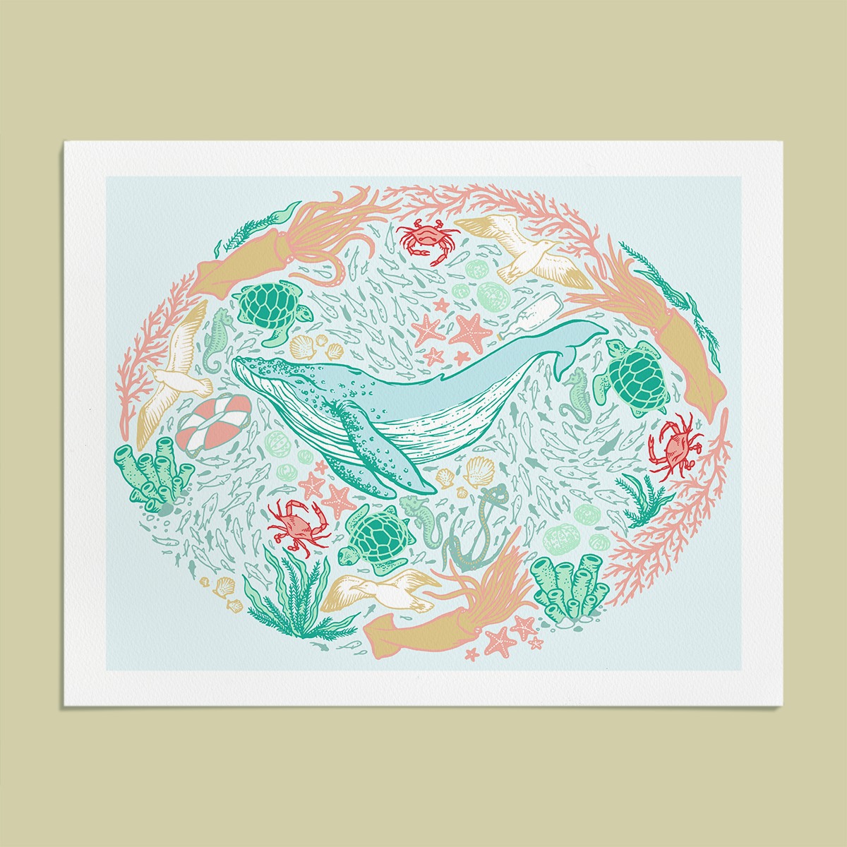 8x10" Giclee Print: Marine Life