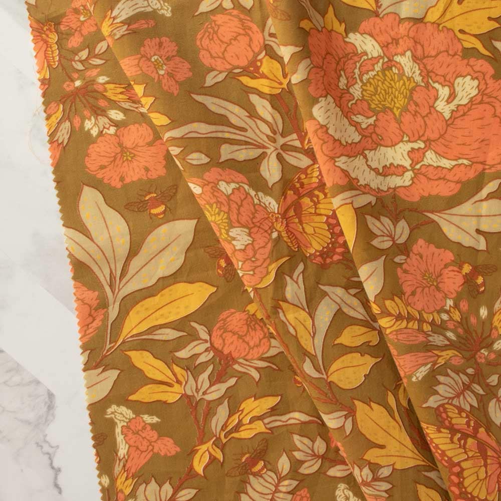 Organic (Lawn) Fabric Yardage Peonies: Moss